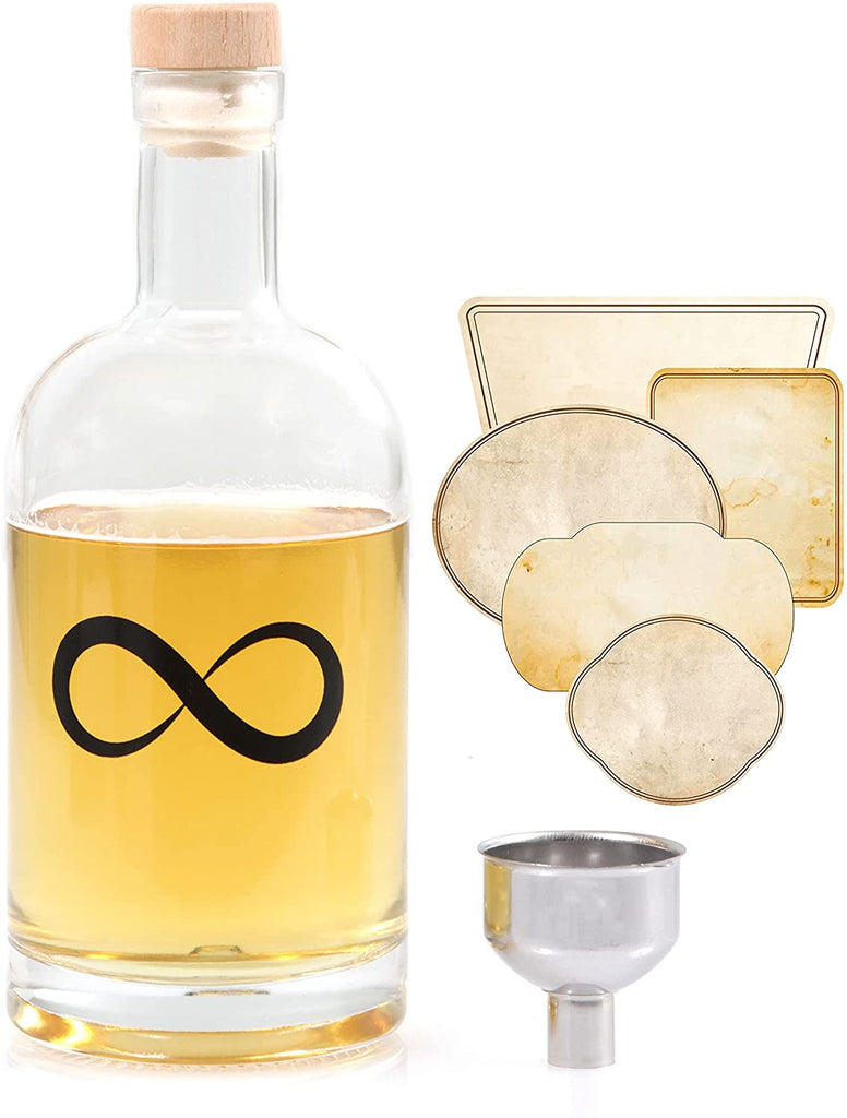 Infinity Bottle Liquor Decanter - Glass Bottle with Cork, Steel Funnel ...